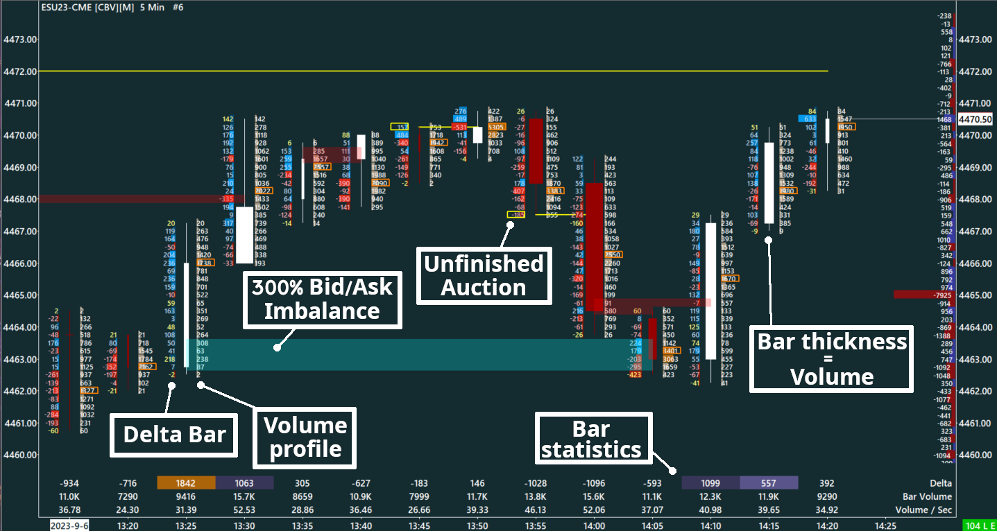 Delta Footprint, S&P 500, 5 minutes – My trading Template
