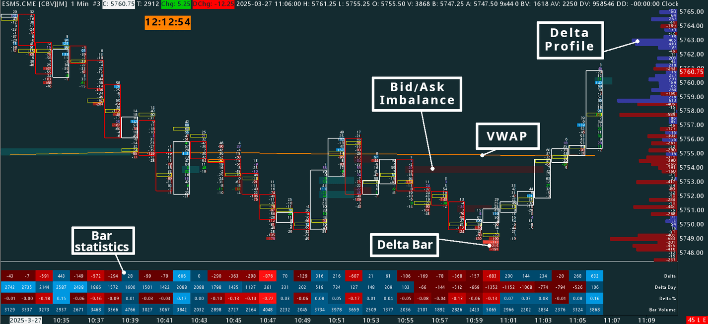 Delta Footprint, S&P 500, 1 minutes – My trading Template